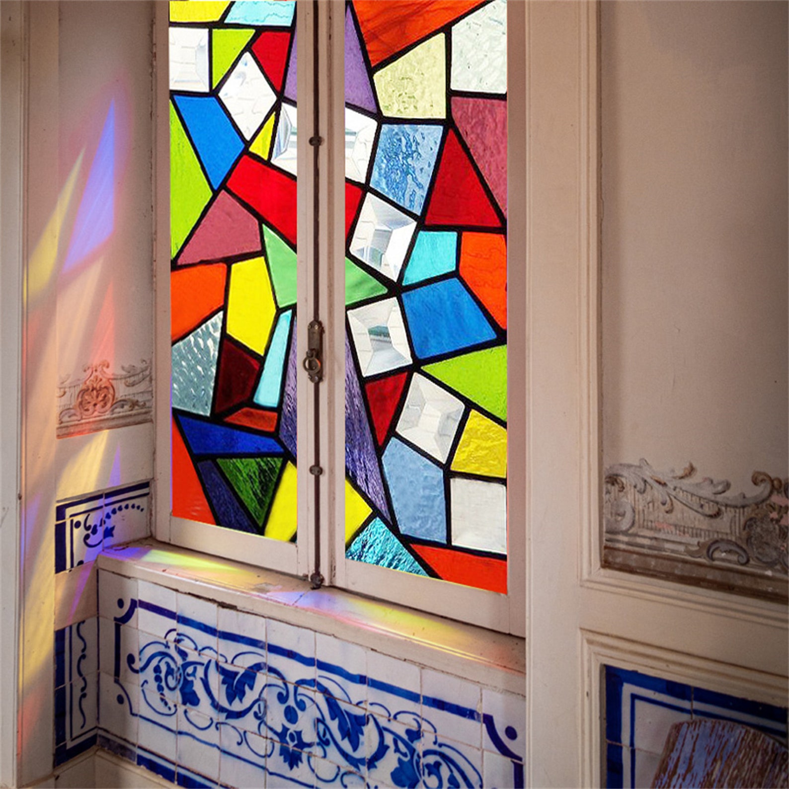 Custom Size Window Film Frosted Stained Glass Films Rainbow Effect ...
