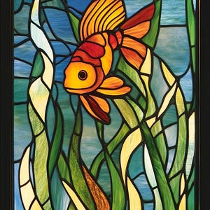 Custom Size Goldfish Stained Glass Window Decal Artistic Ocean-themed ...