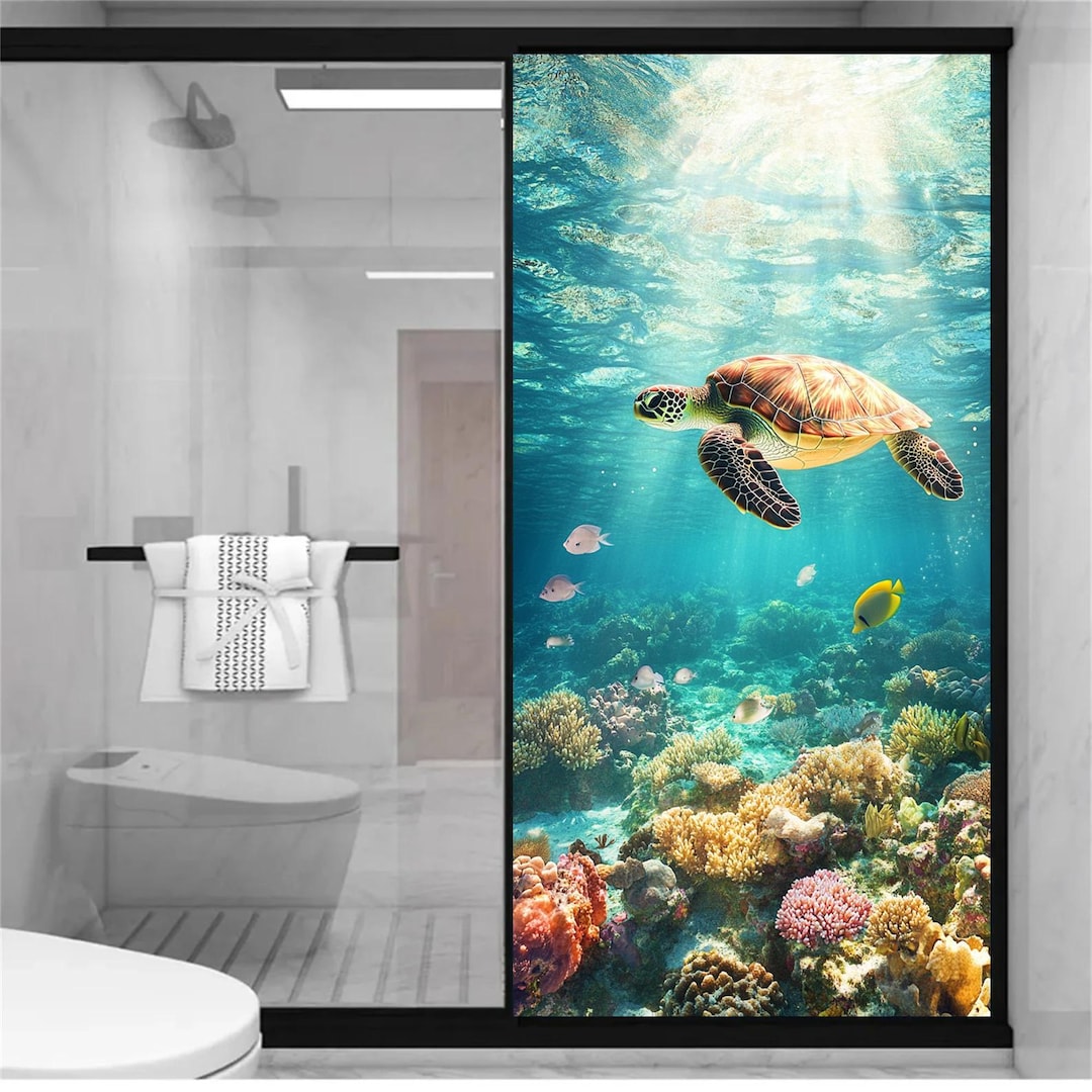 Custom Size Stained Glass Window Film Featuring an Underwater Paradise ...