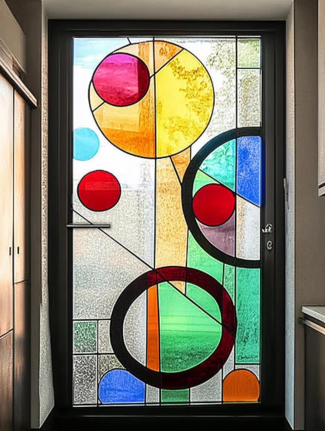 Custom Size Modern Geometric Circle Stained Glass Window Film Abstract ...