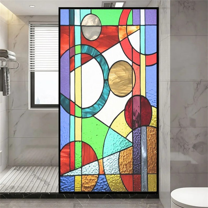 Custom Size Color Geometry Frosted Privacy Glass Window Film Non-glue ...