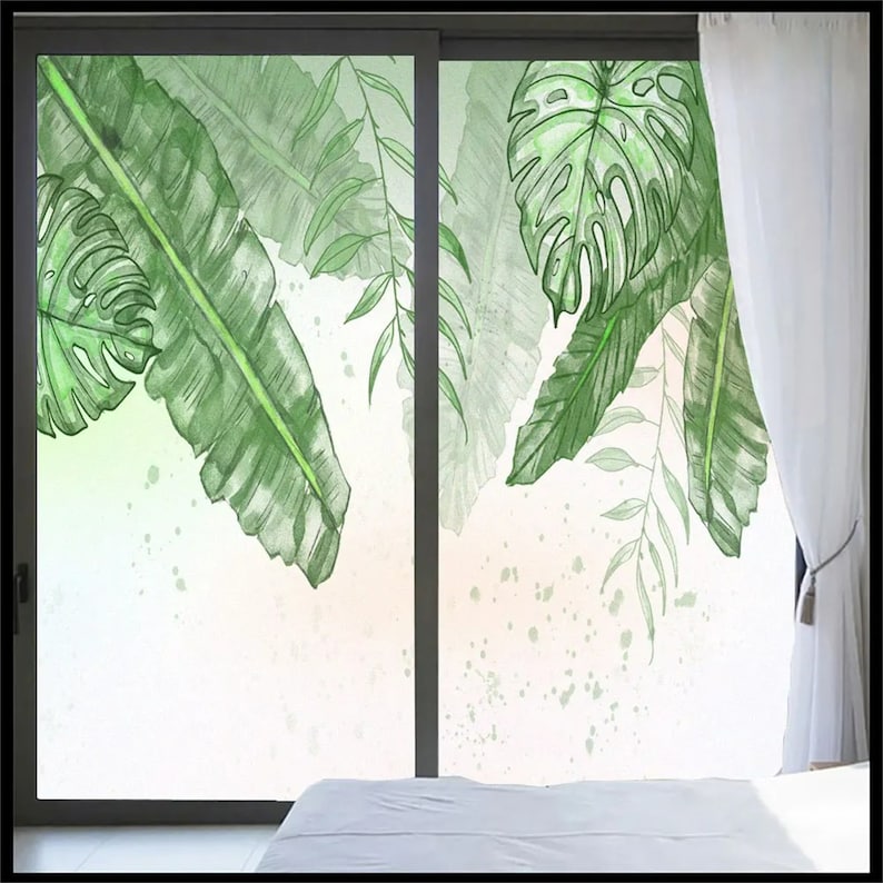 Custom-sized Green Plants Pattern Window Privacy Glass Film Frosted ...