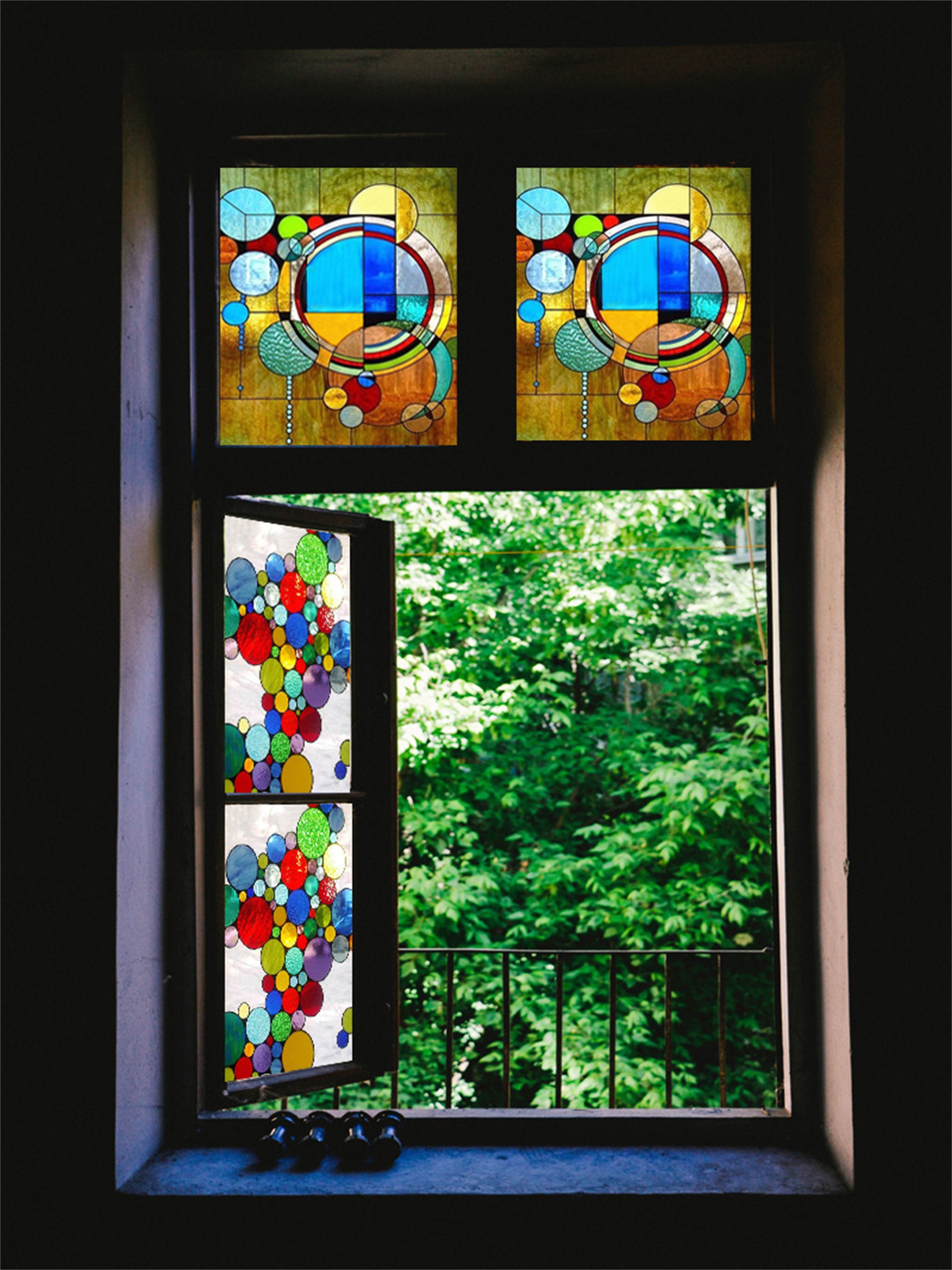 Custom Size Window Film Frosted Stained Glass Films Rainbow Effect ...