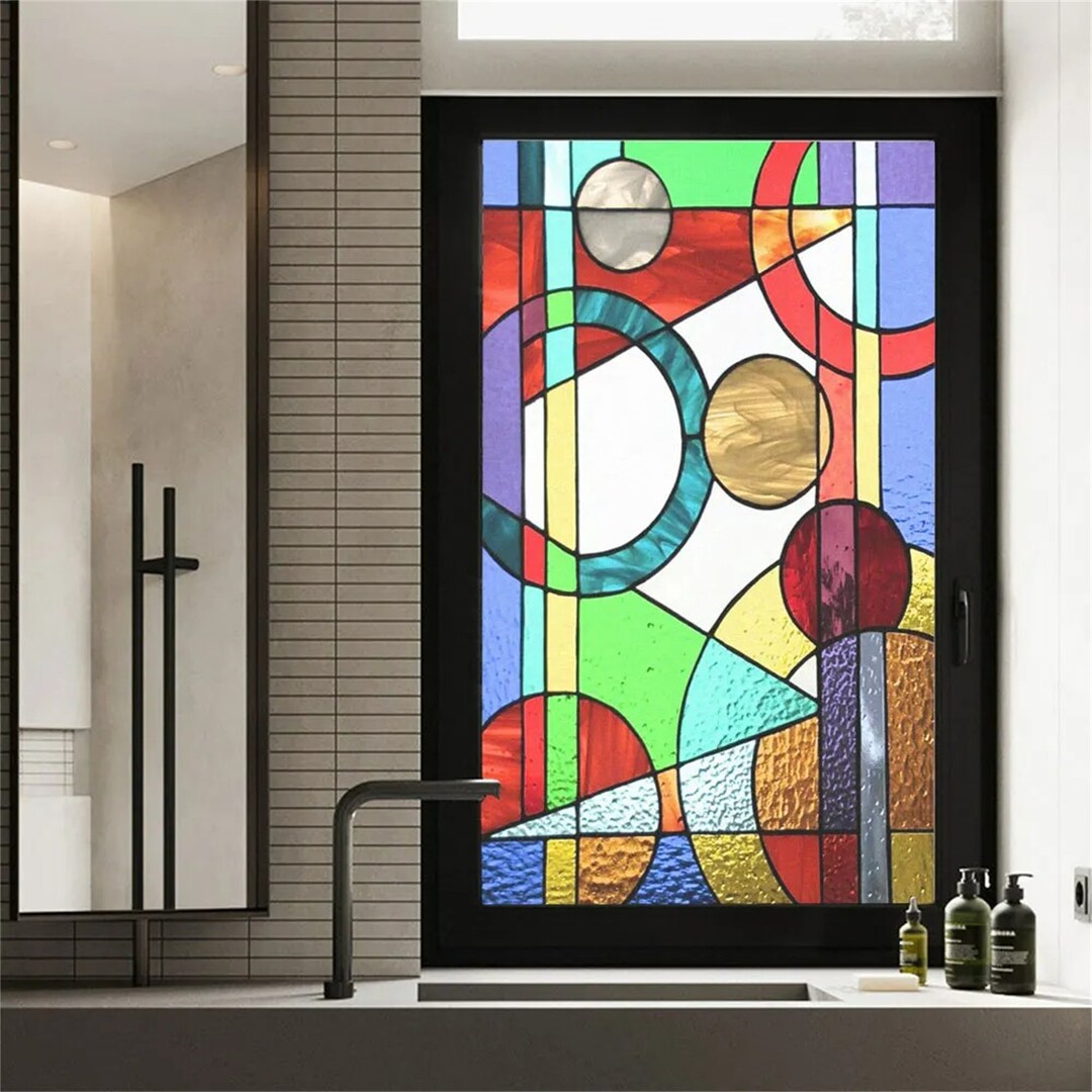 Custom Size Color Geometry Frosted Privacy Glass Window Film Non-glue ...