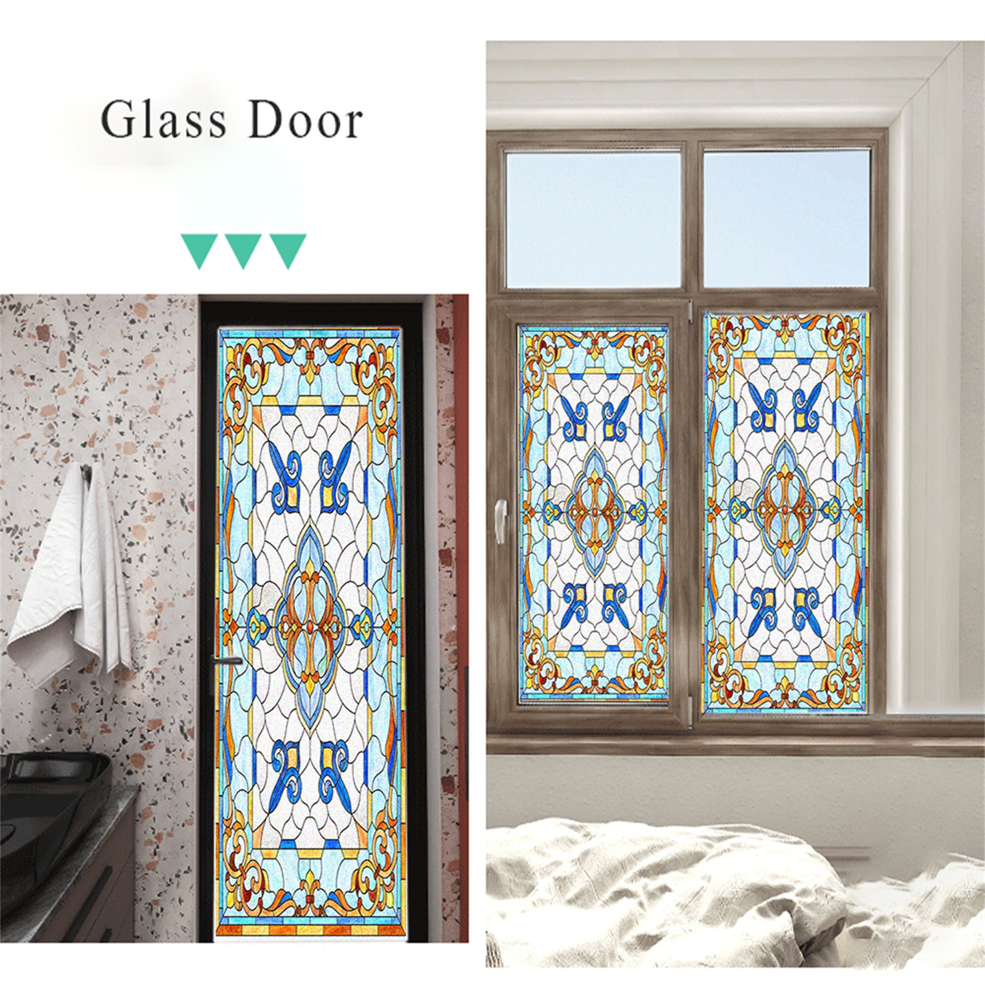 Customize Stained Glass Window Film Blue Church Style Window Stickers ...