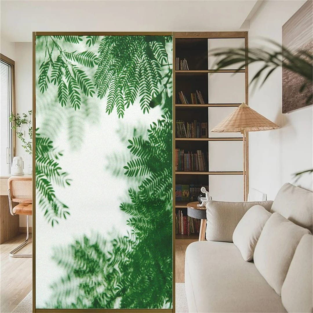 Custom Size Leaf Pattern PVC Electrostatic Privacy Glass Window Film ...