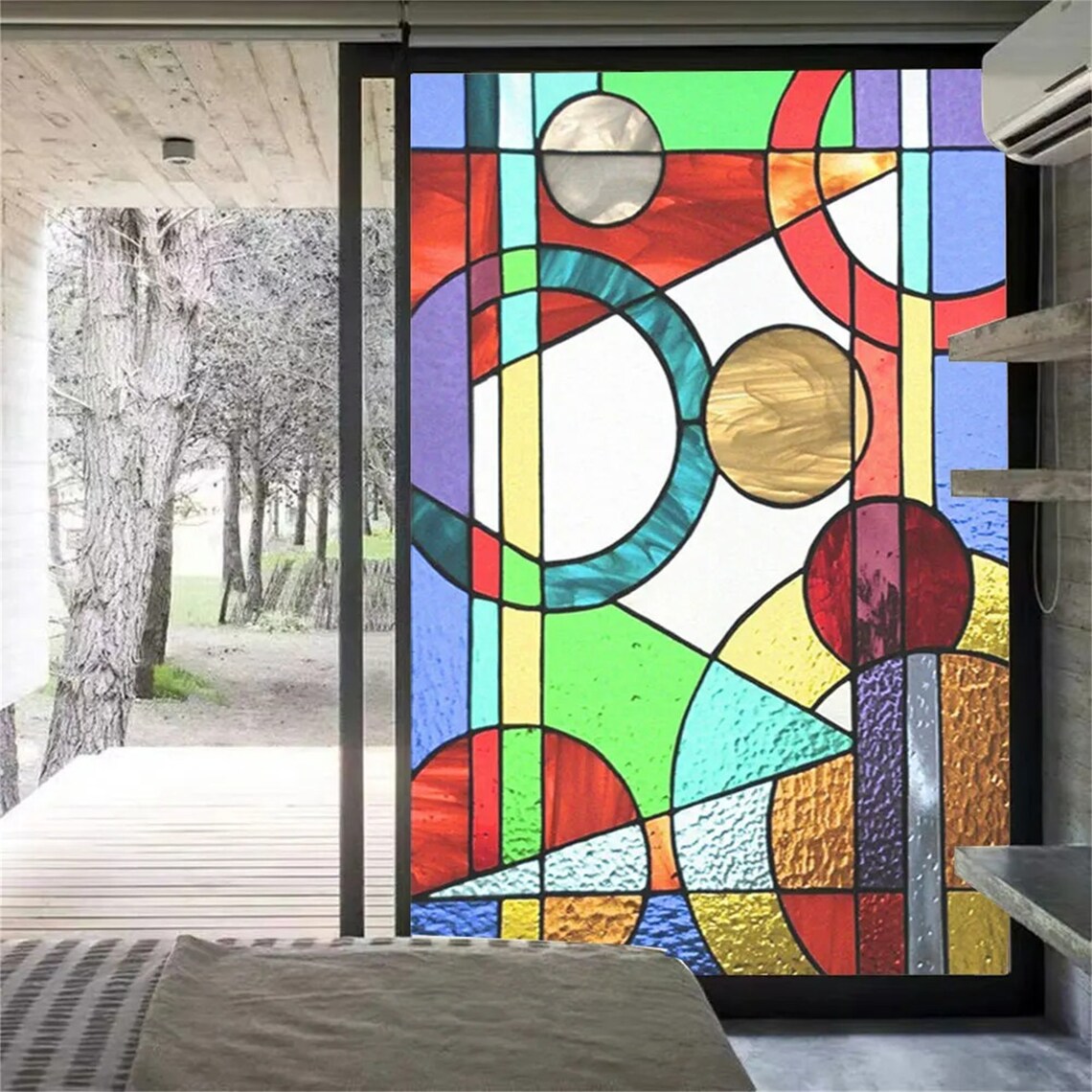 Custom Size Color Geometry Frosted Privacy Glass Window Film Non-glue ...