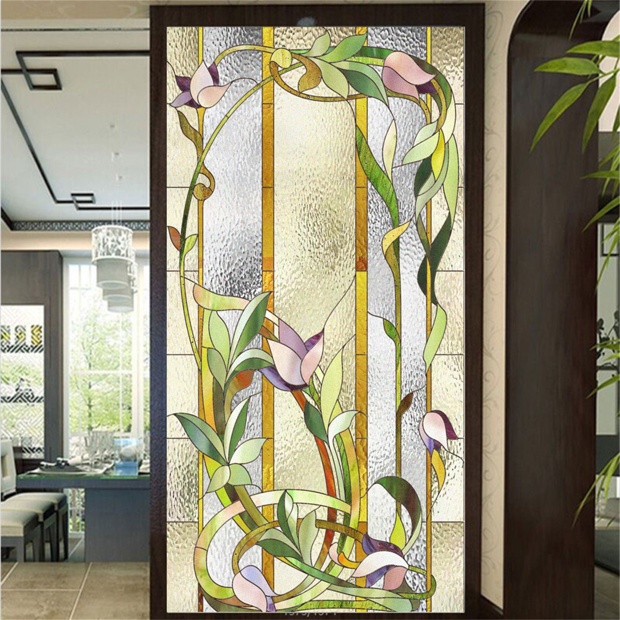 Privacy Static Cling Window Film Vine Flower Pattern Frosted Stained ...
