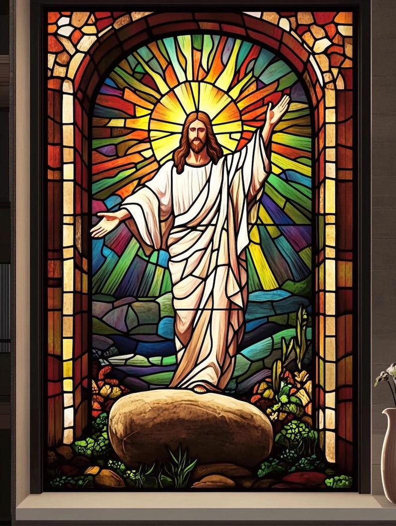 Custom Size Religious Stained Glass Window Decal Jesus With ...