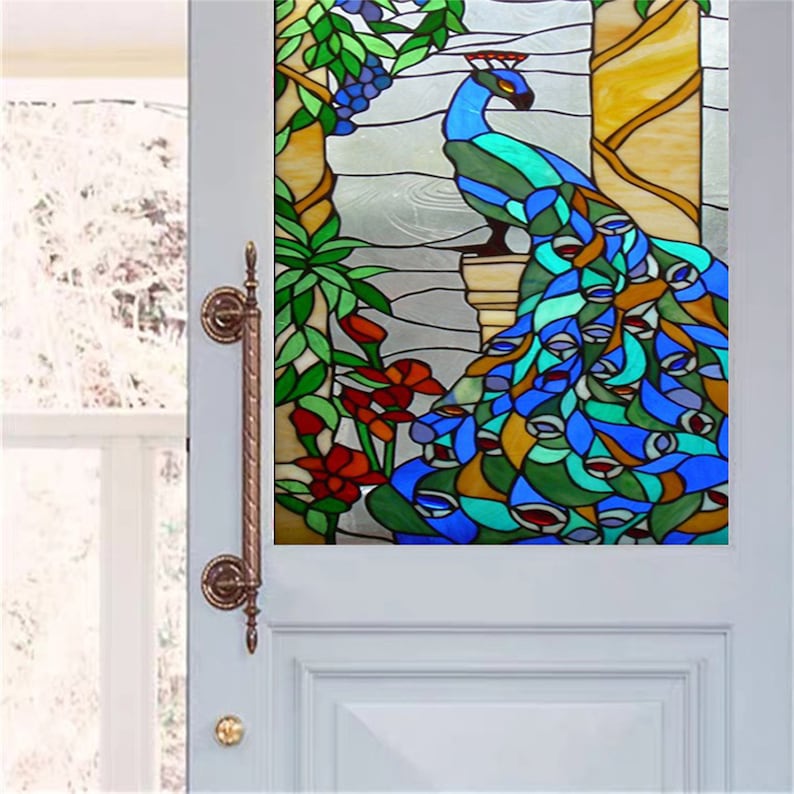 Custom Size Window Film Peacock Birds Vivid Patterns Stained Glass ...