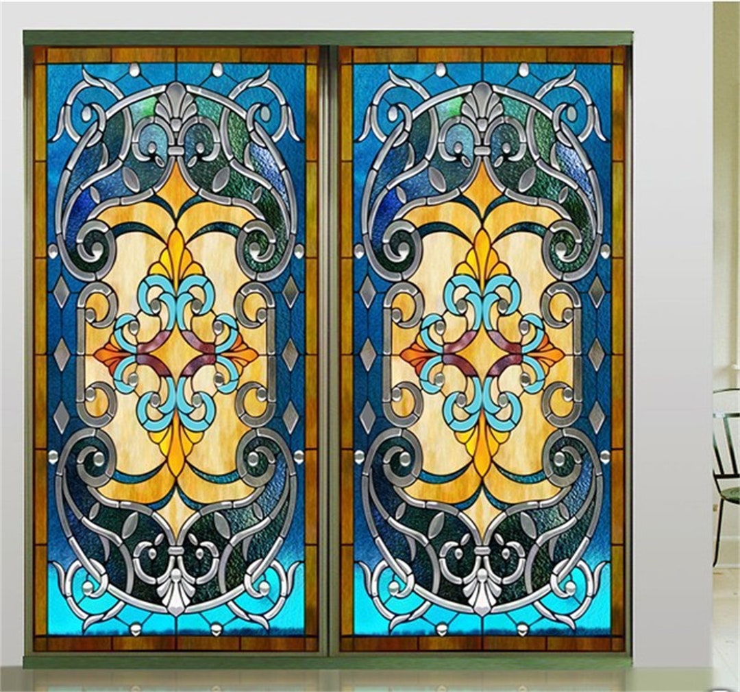 Custom Size Window Films Vintage European Style Art Translucent Stained ...