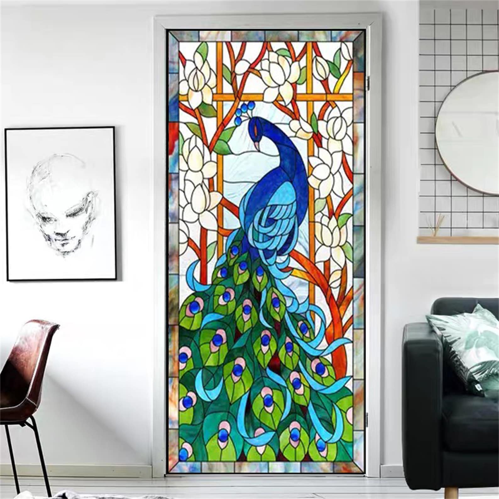Window Glass Films Peacock Self Adhesive Static Cling Home Decorative ...