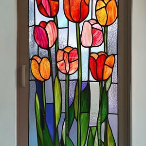 Custom Size Vivid Tulip Flower Decorative Window Privacy Film Static ...