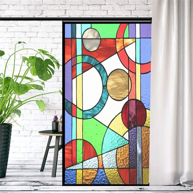 Custom Size Color Geometry Frosted Privacy Glass Window Film Non-glue ...