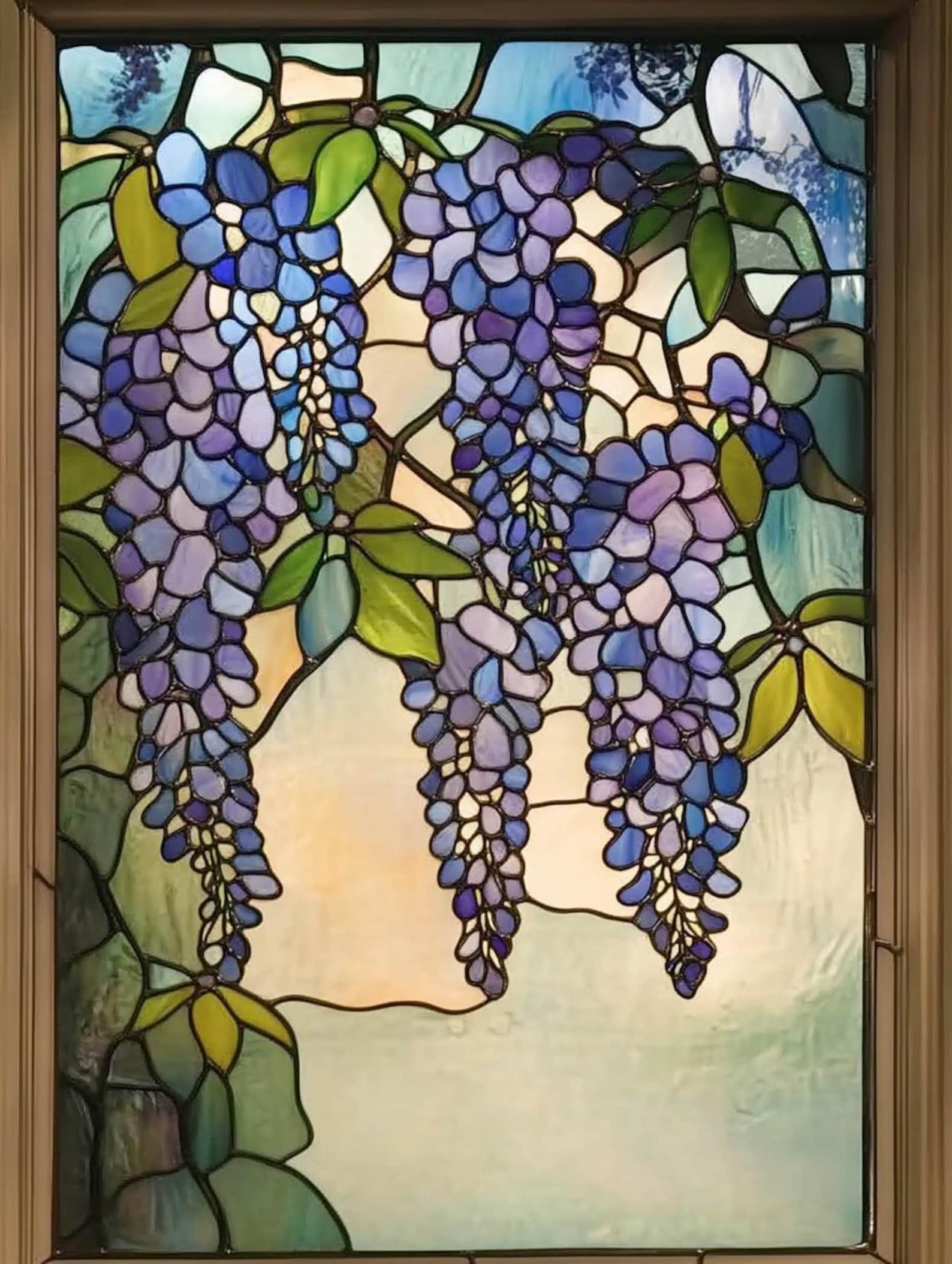 Custom Size Purple Wisteria Stained Glass Window Film Elegant Floral ...