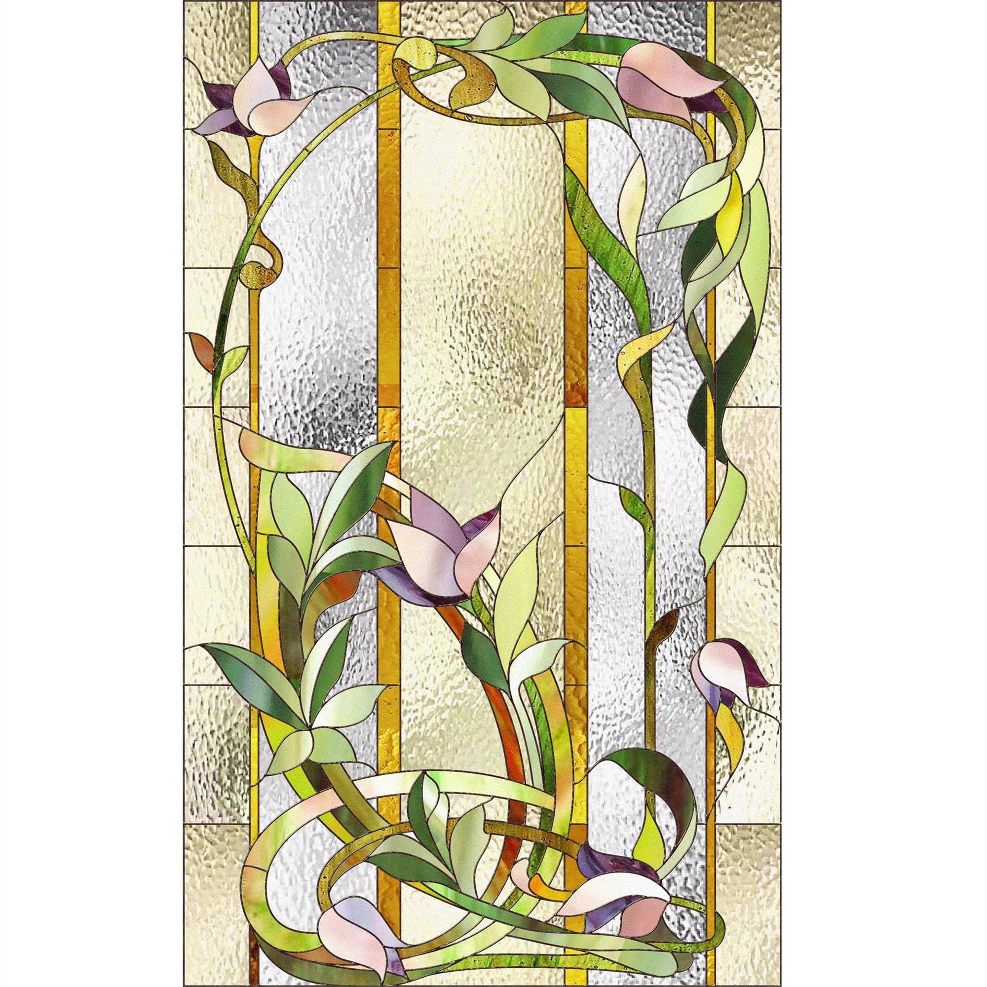 Privacy Static Cling Window Film Vine Flower Pattern Frosted Stained ...