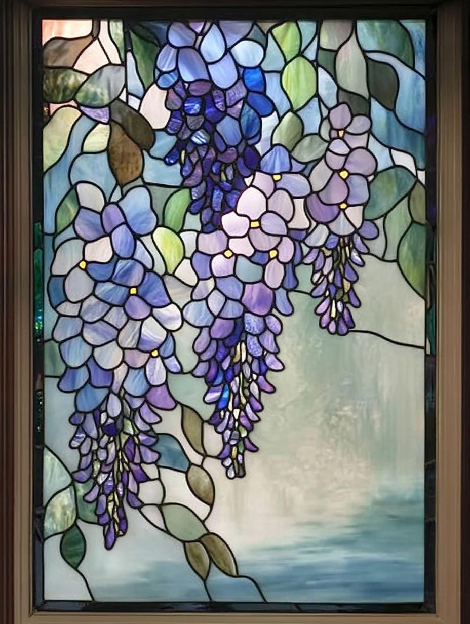 Custom Size Purple Wisteria Stained Glass Window Film Elegant Floral ...