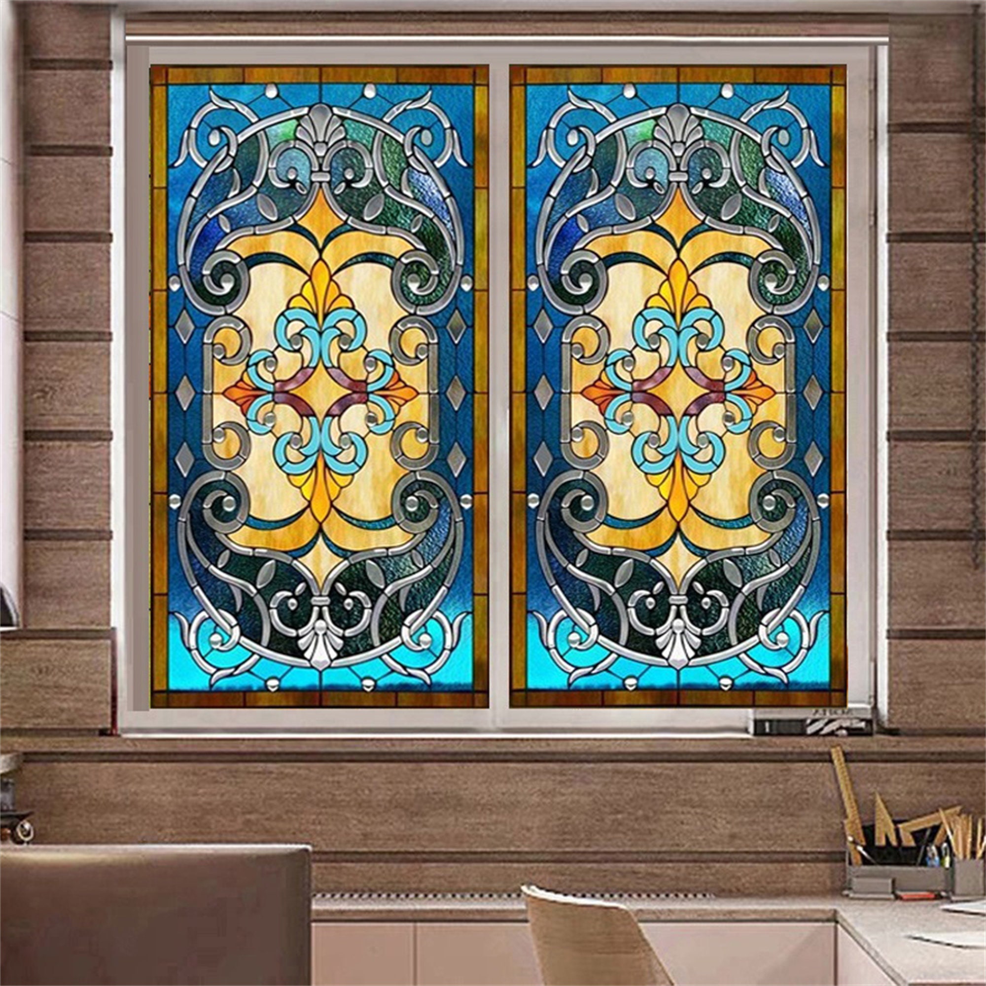 Custom Size Window Films Vintage European Style Art Translucent Stained ...