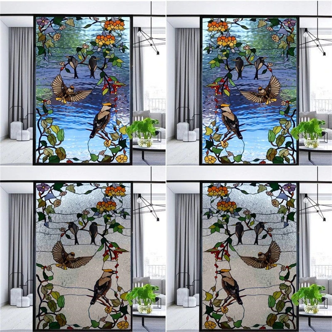 Customized Size 3D Frosted Stained Glass Window Film Static Cling Art ...