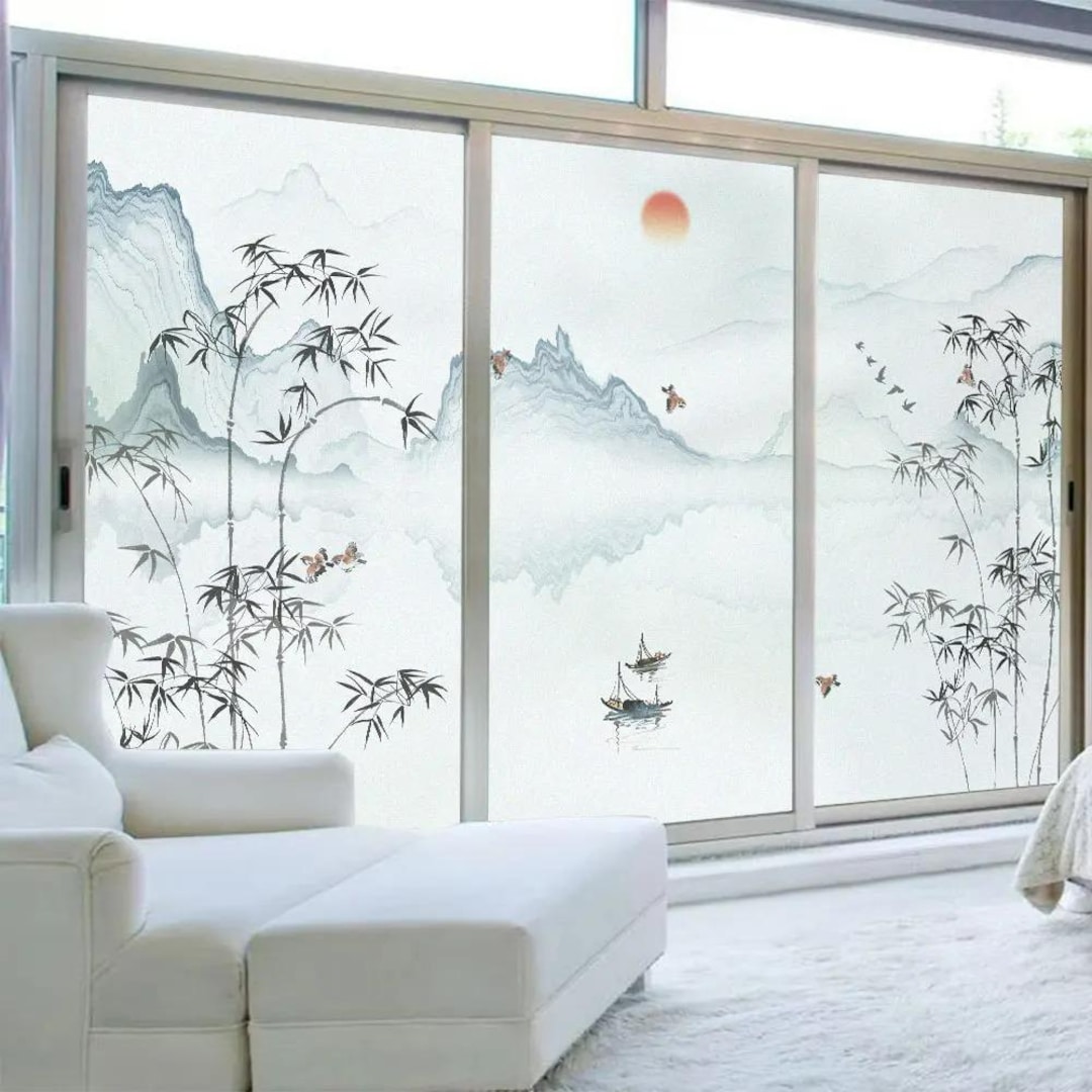Customized Size Bamboo Landscape Window Film Glue-free Static Cling ...