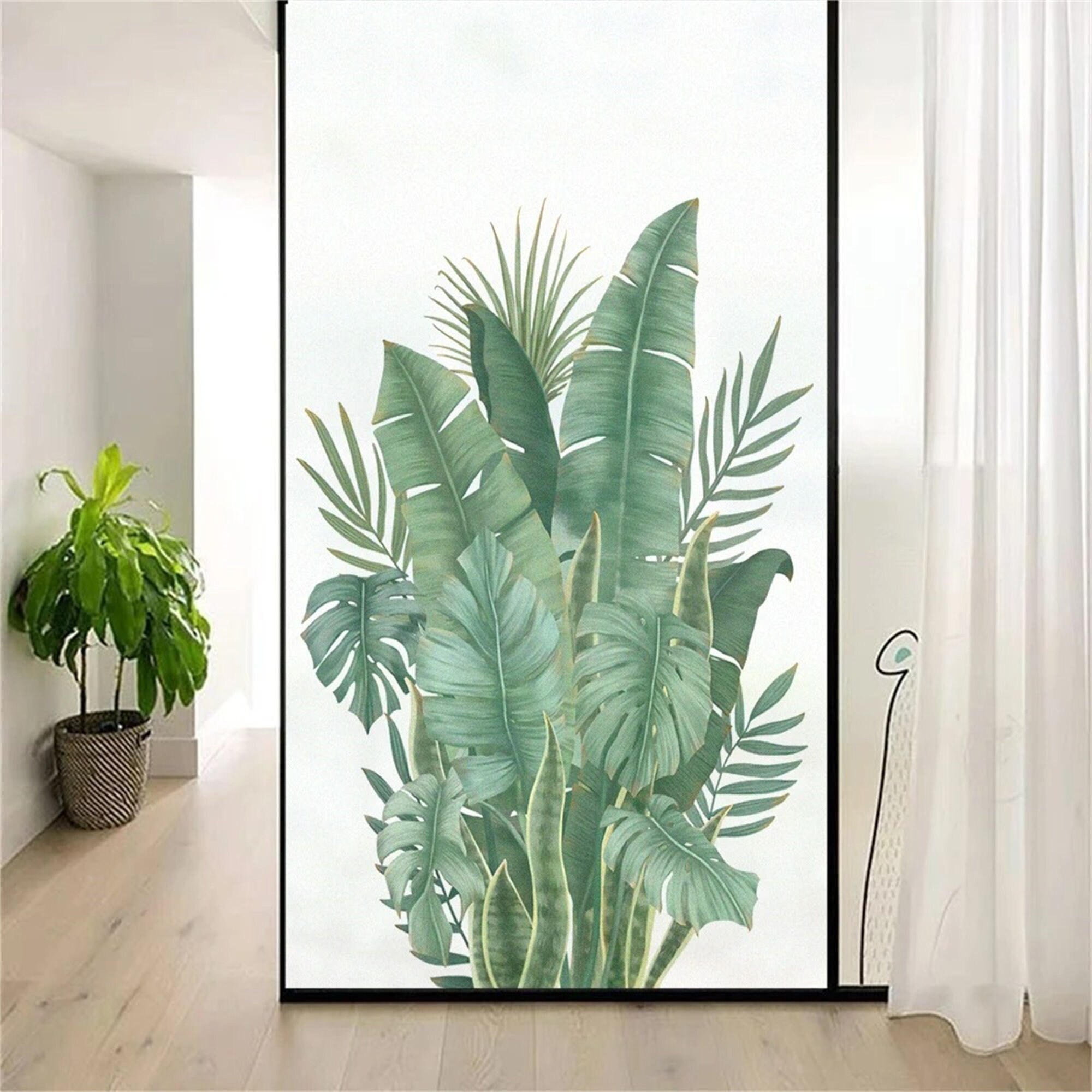 Custom-sized Botanical Greenery PVC Window Film Decorative Privacy ...