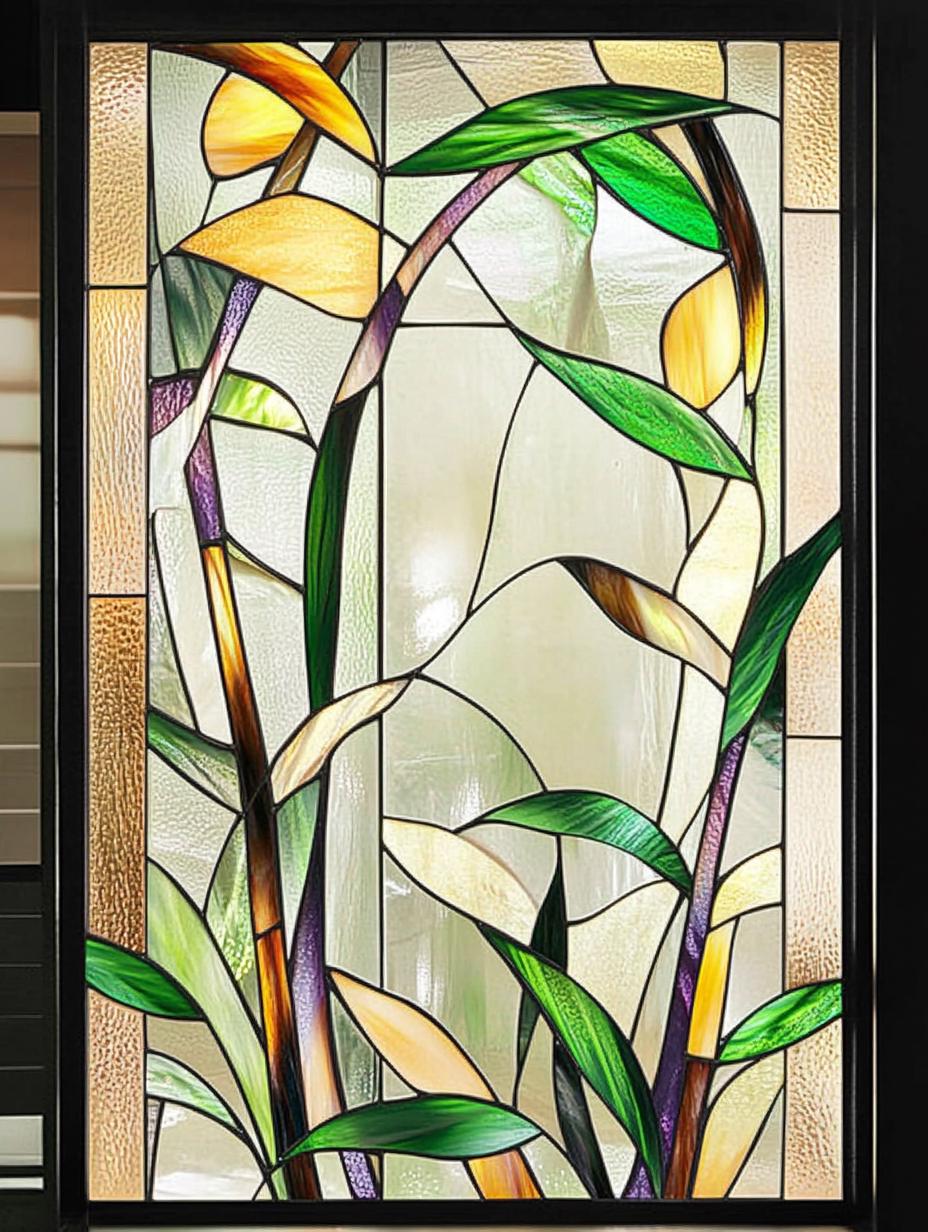 Custom Size Botanical Stained Glass Privacy Film With Multicolor ...