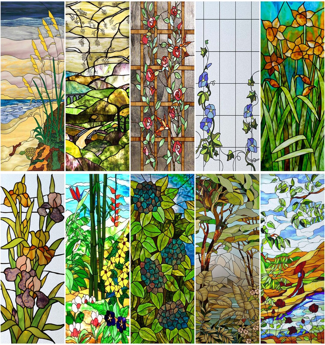 Frosted Custom Size Window Film Retro Floral Patterns Window Door Decor ...