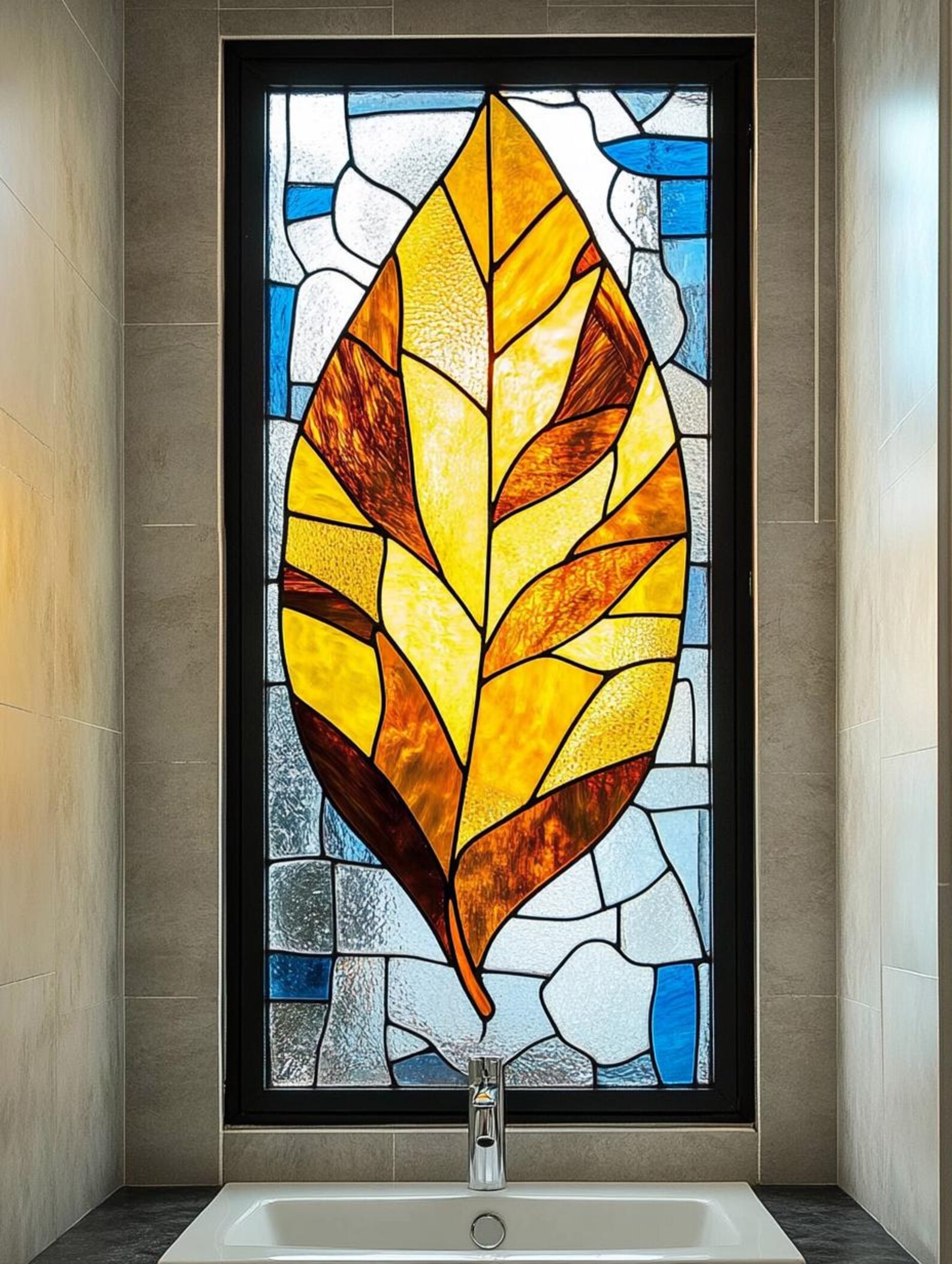 Custom Size Vibrant Leaf Stained Glass Window Cling Autumn-inspired ...