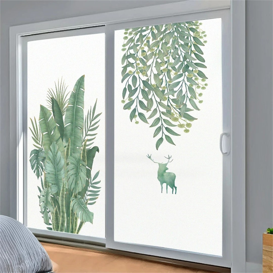 Custom-sized Botanical Greenery PVC Window Film Decorative Privacy ...