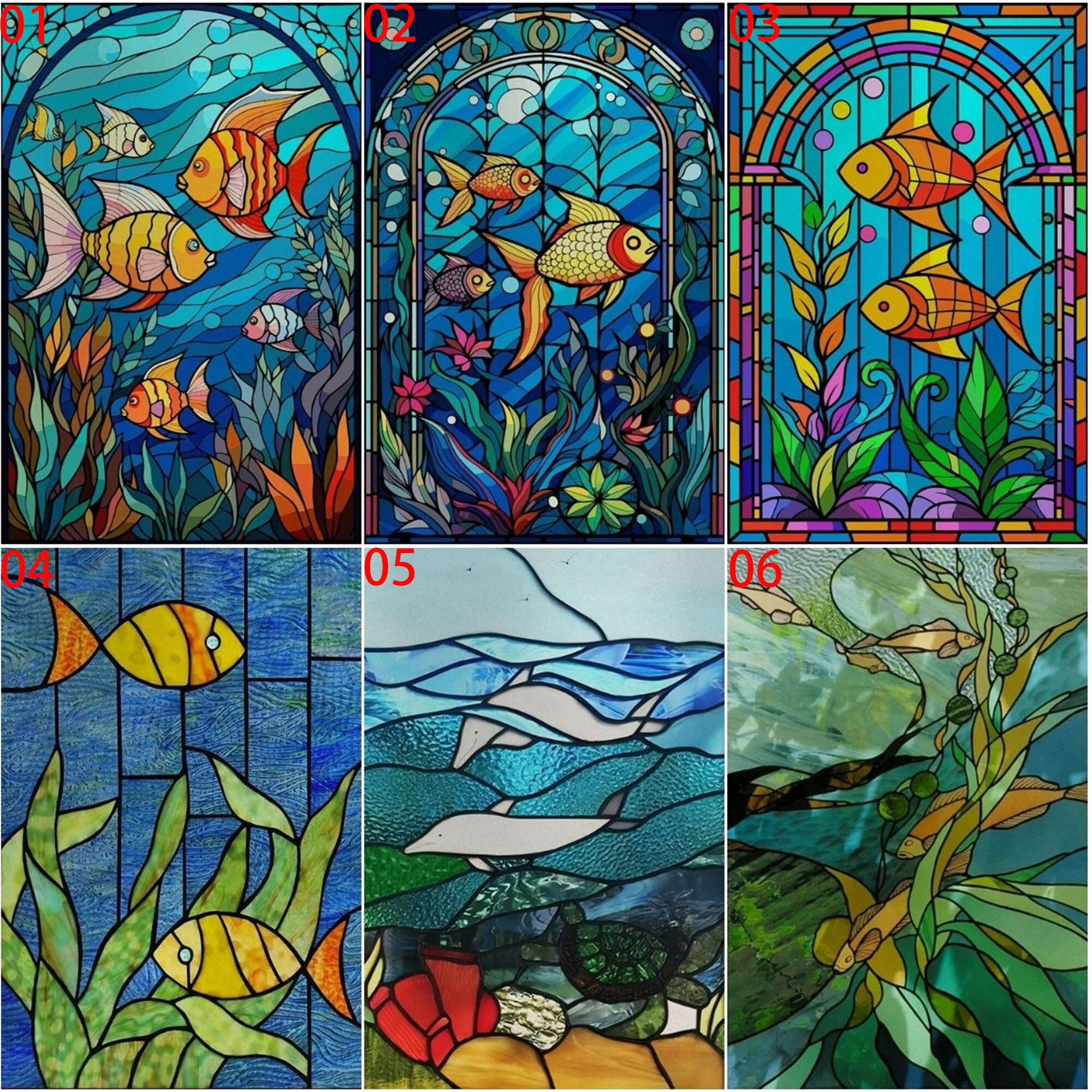 Customized Size Oceanic Stained Glass Stickers - Fish Motif for Home ...