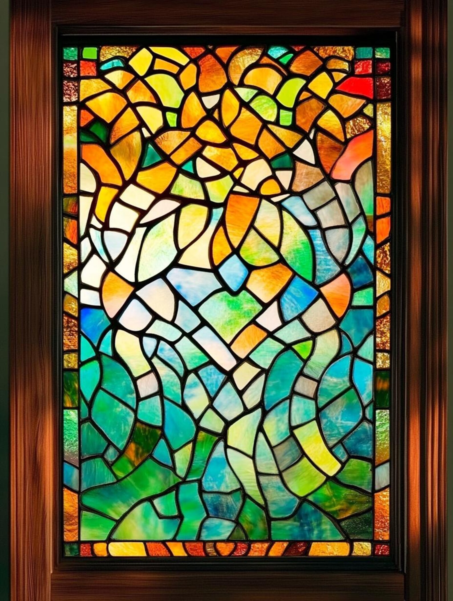 Custom Size Forest Canopy Stained Glass Window Decal Artistic Leaf ...