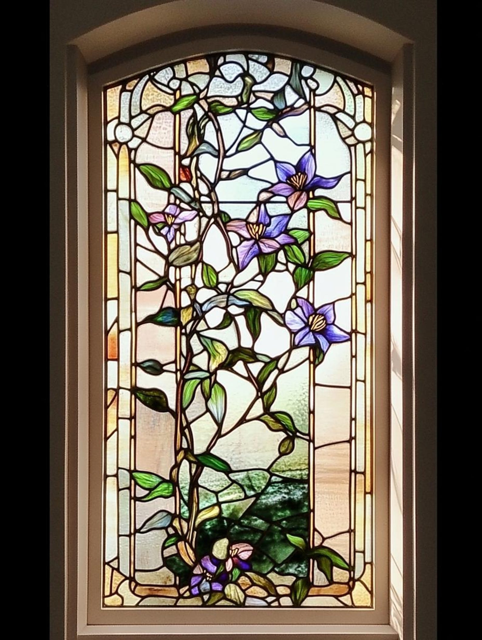 Custom Size Floral Stained Glass Window Film Elegant Clematis Vine ...