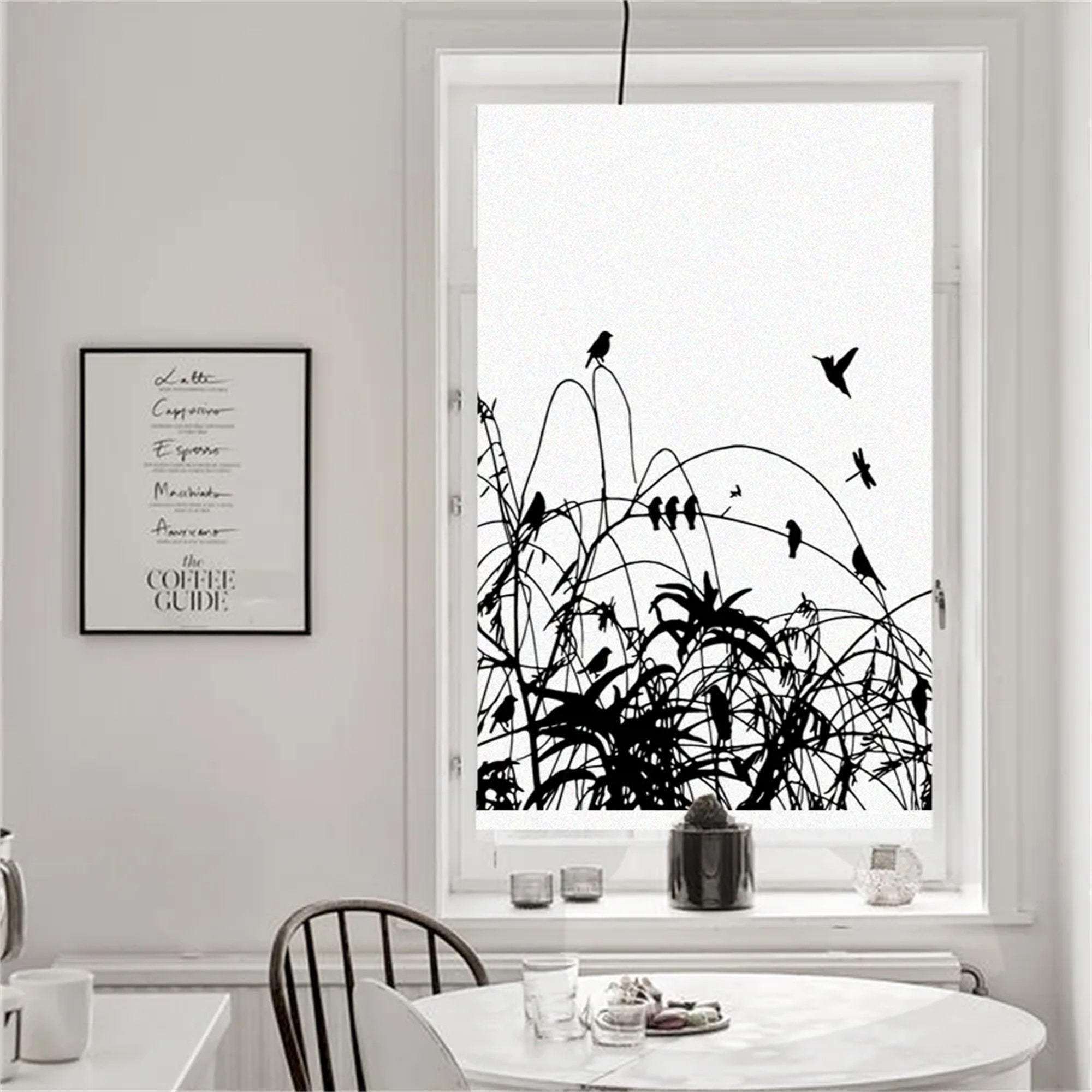 Custom Size Window Film Birds Tree Black and White Frosted Window Door ...