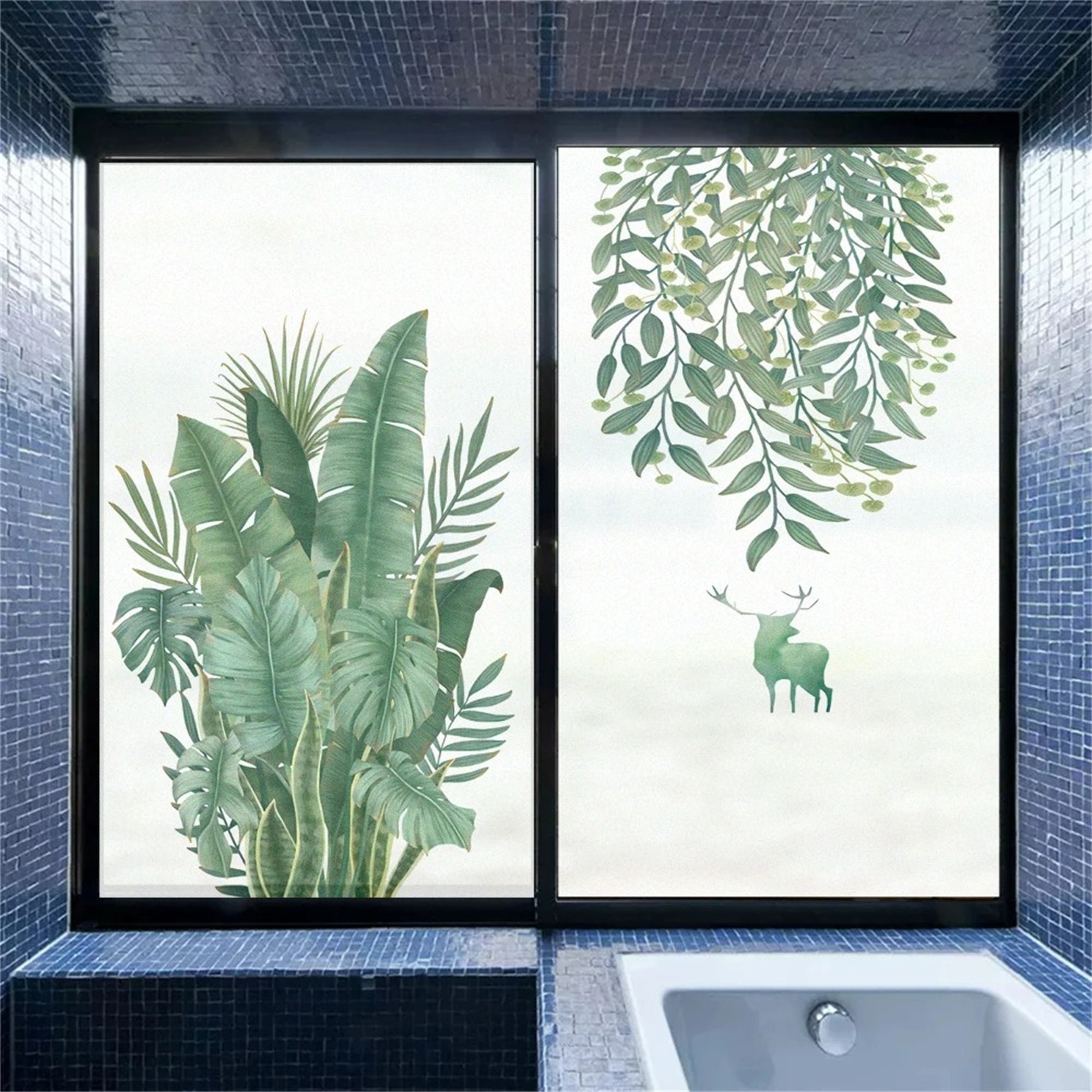 Custom-sized Botanical Greenery PVC Window Film Decorative Privacy ...