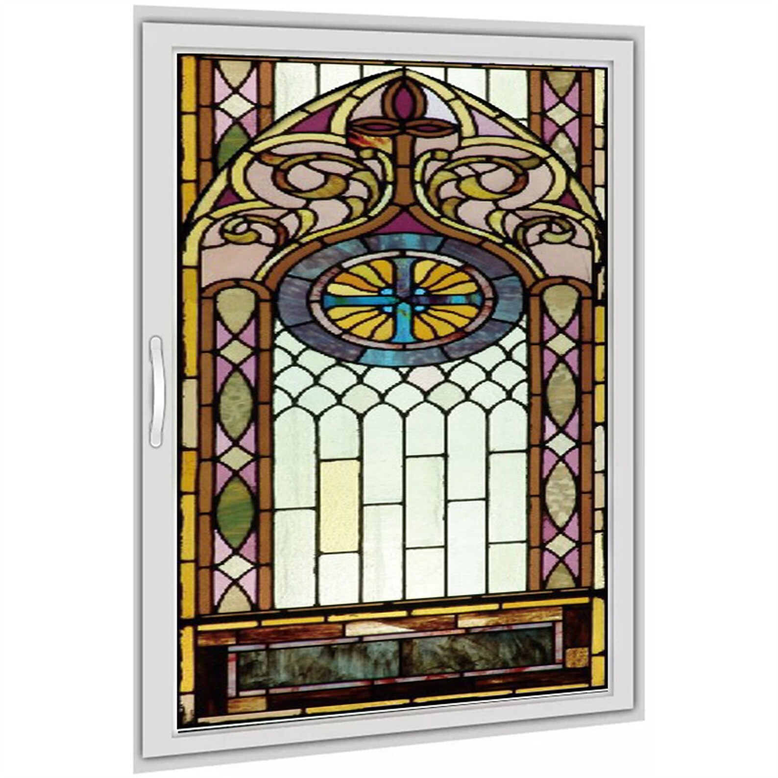 Window Film Glass Films Frosted Stained Fake Window With Cross Church ...