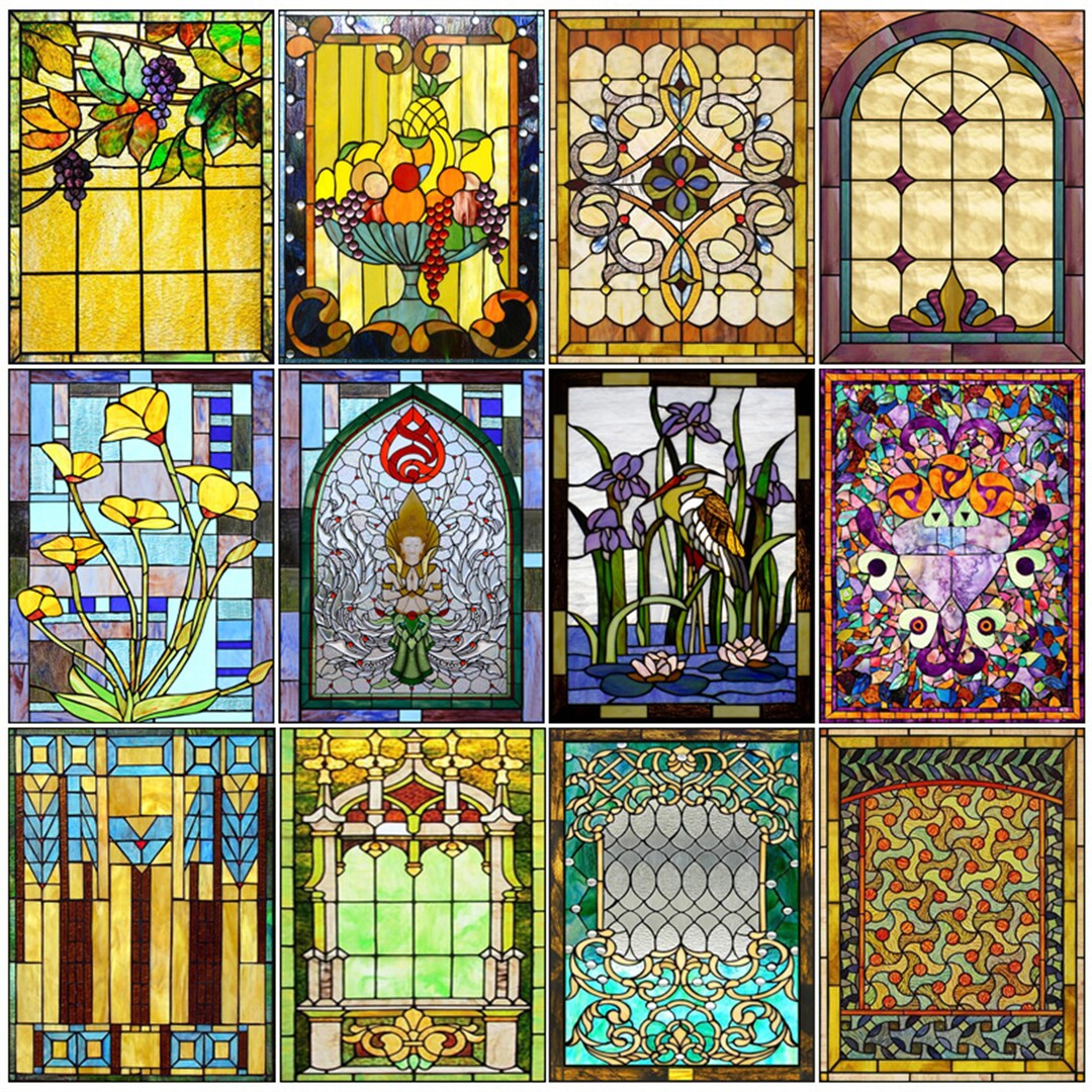 Customize Frosted Window Film Retro Patterns Cling Stained Church Style ...