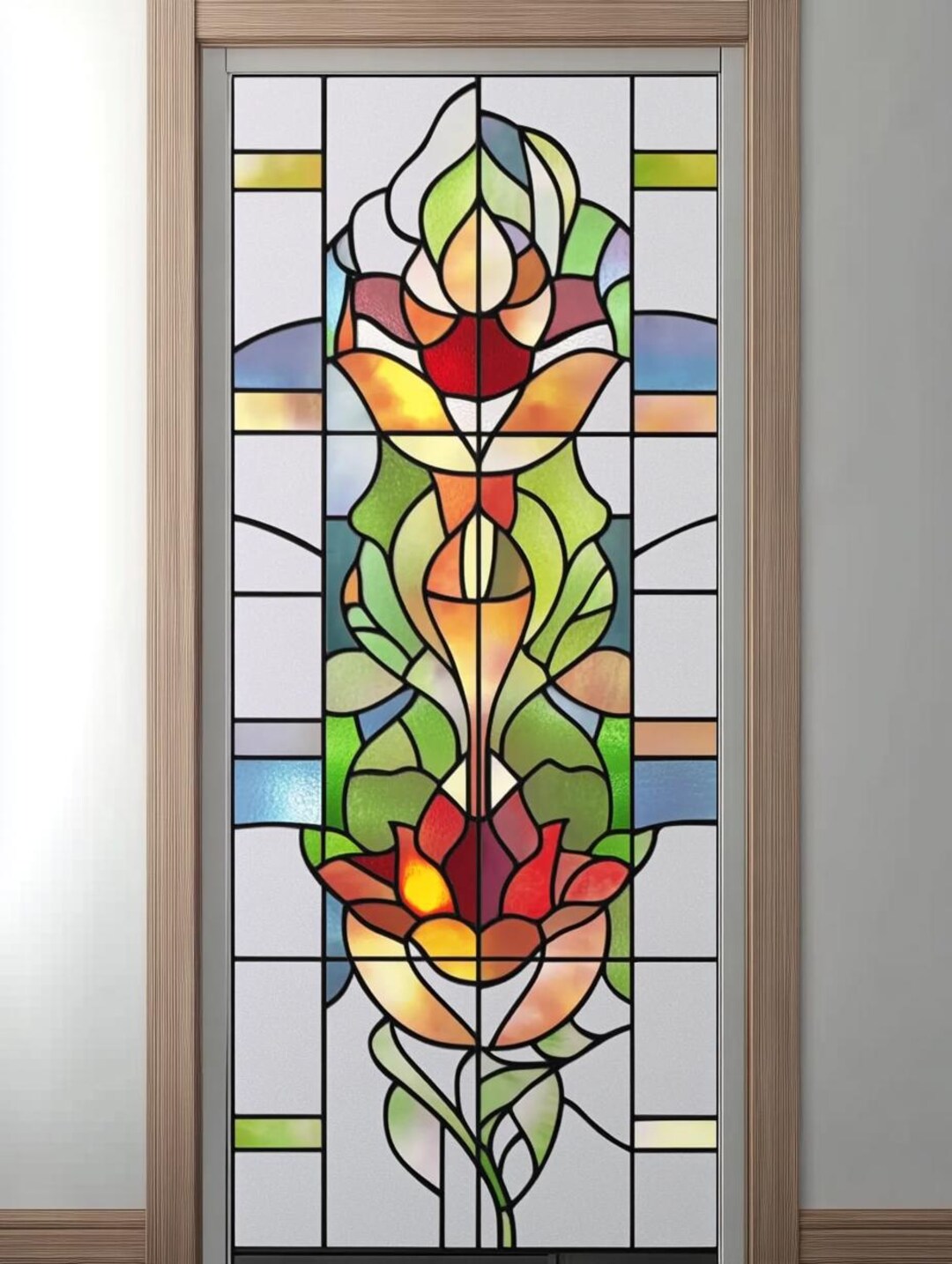 Custom Size Frosted Stained Glass Door Decal With Abstract Lotus Bloom ...