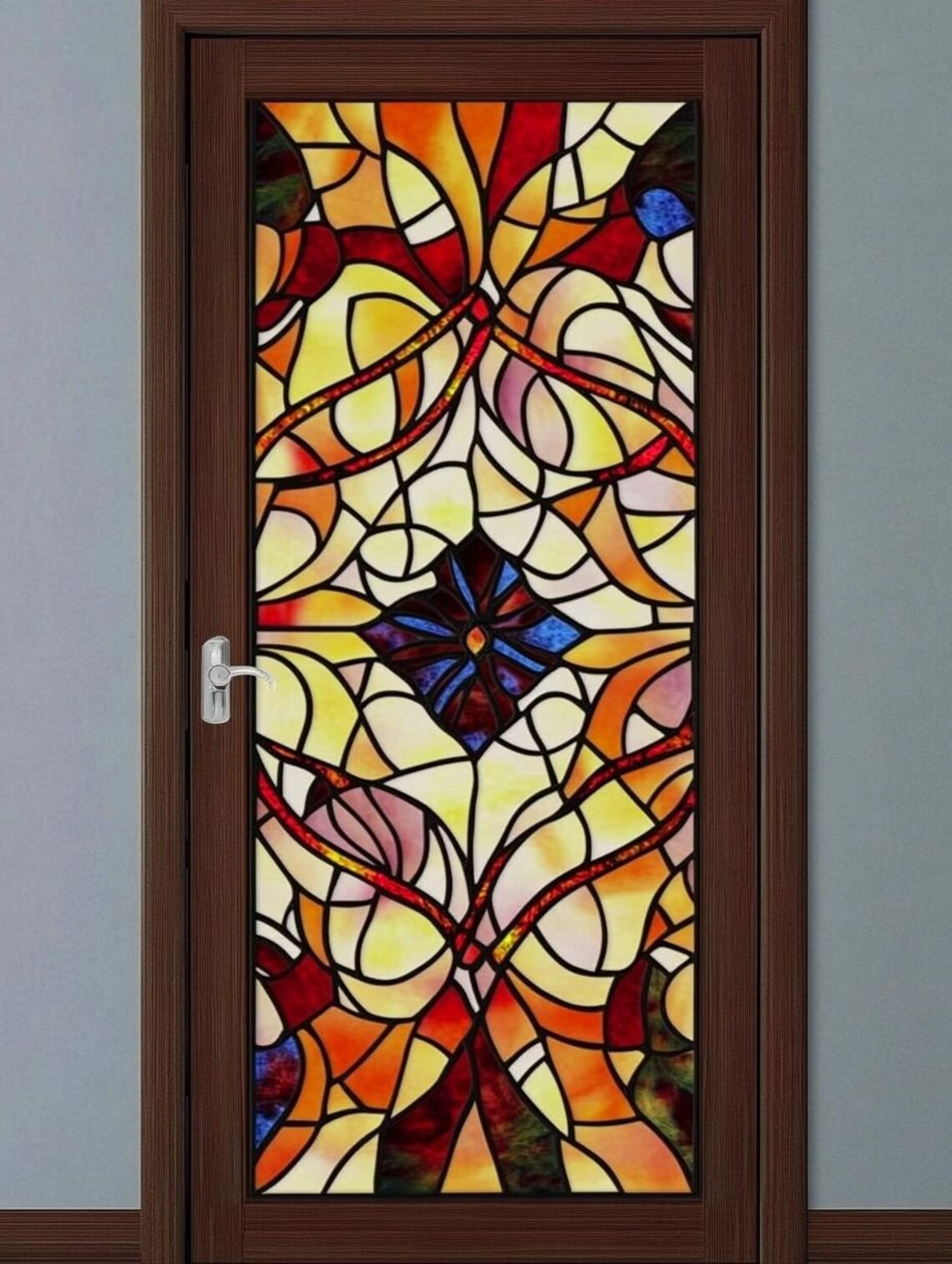 Custom Size Vintage Floral Geometry Window Privacy Film Symmetrical ...