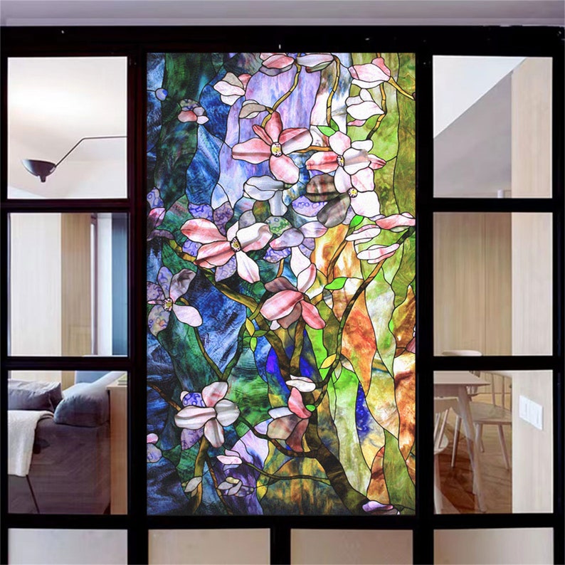 Vintage Door Sticker Frosted Flower Pattern Stained Glass Films ...