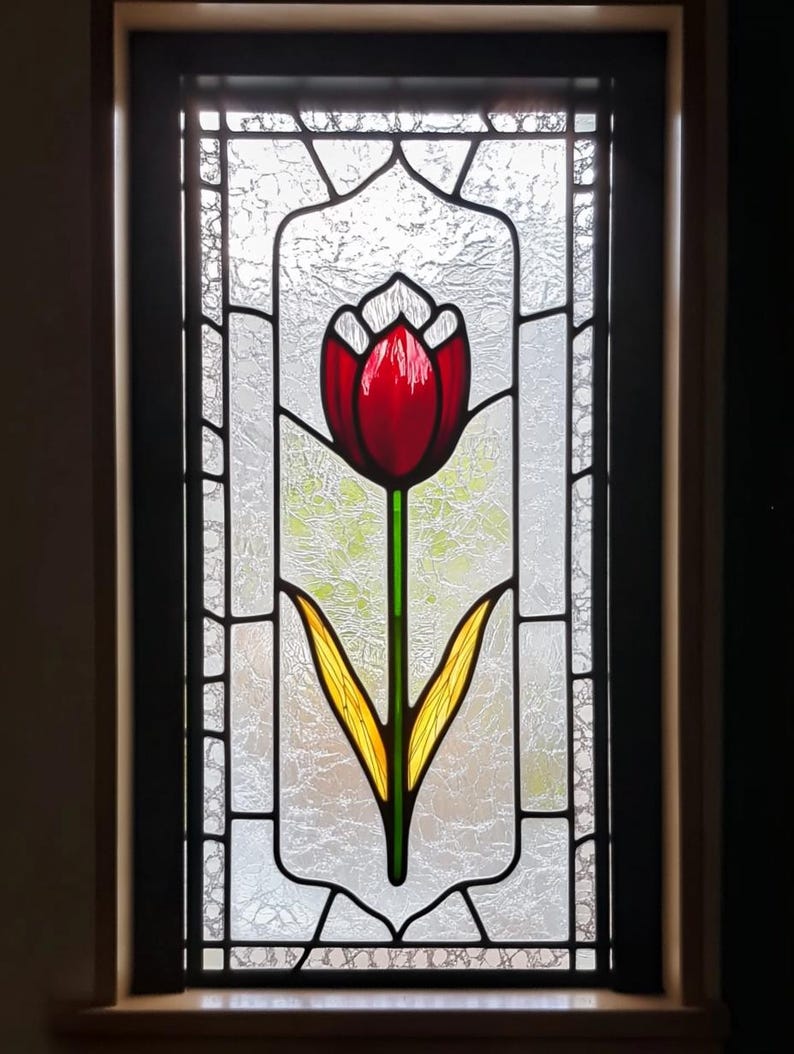 Custom Size Stained Glass Window Film Tulip Design Privacy Cling for ...