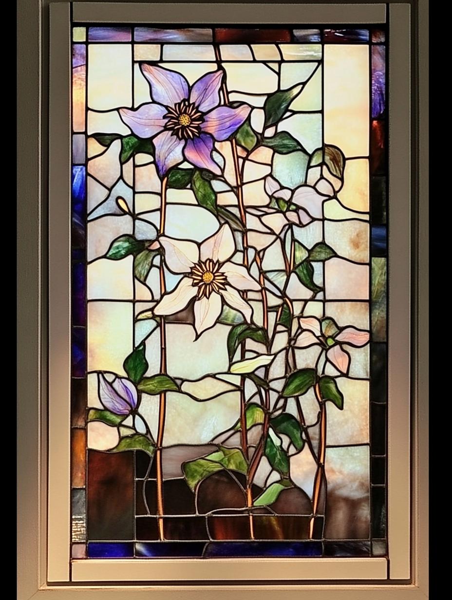 Custom Size Privacy Window Film With Clematis Vine Design Decorative ...