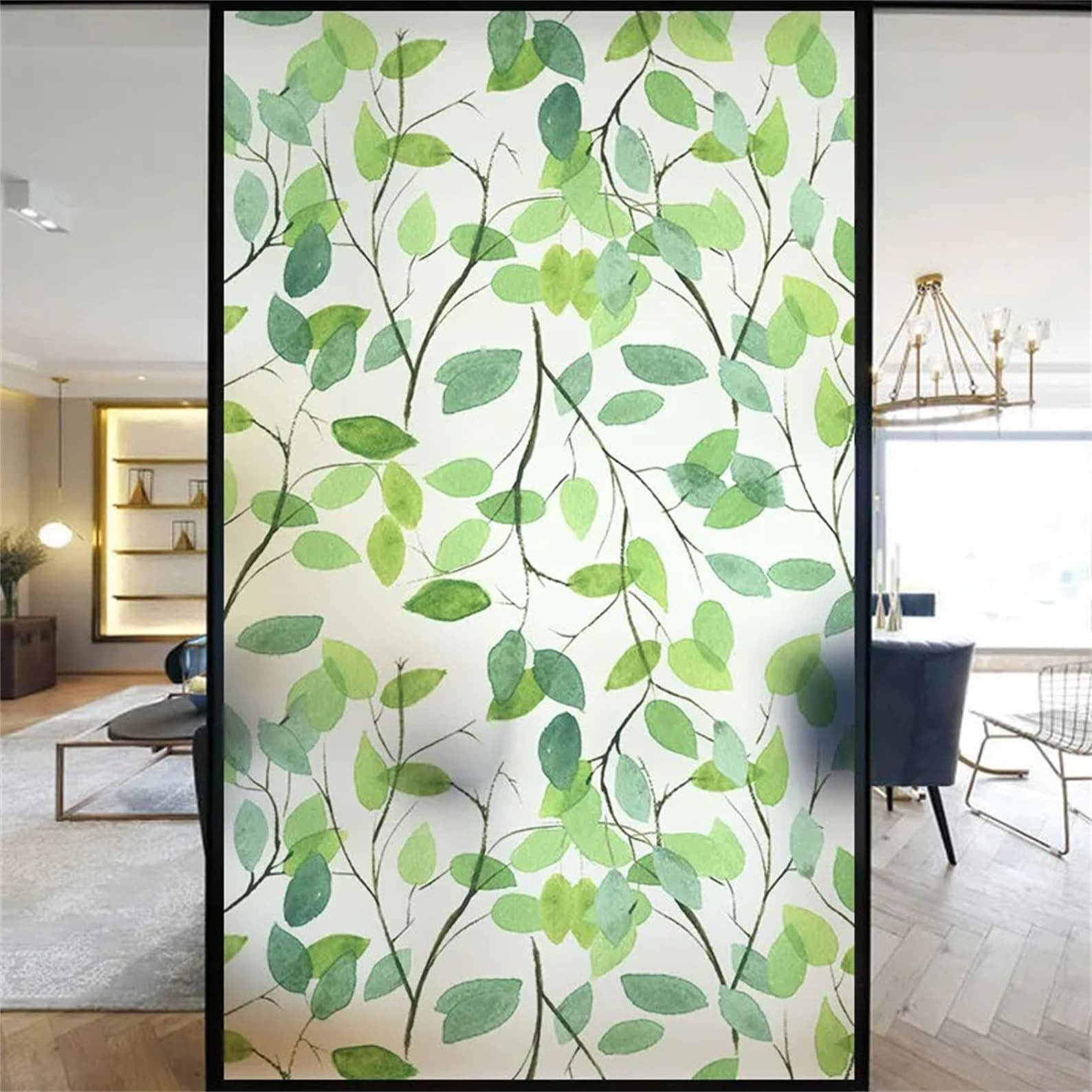 Custom-sized Lush Green Leaves Privacy Window Film Decorative Glass ...