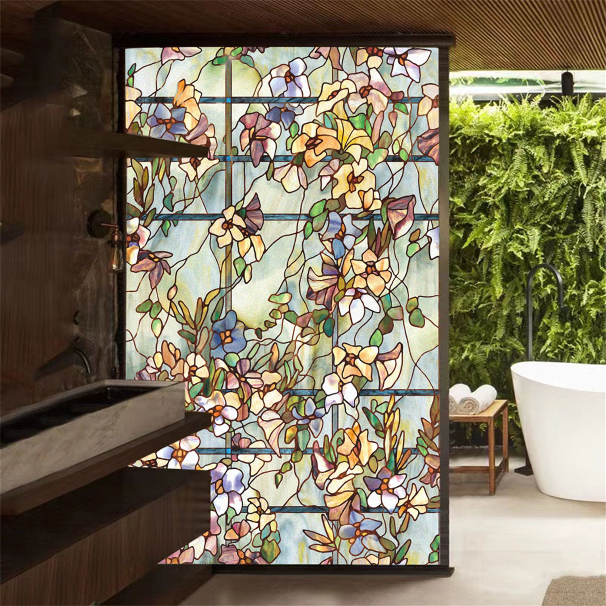 Frosted Window Film Custom Size Spring Floral Art Cling Stained Privacy ...