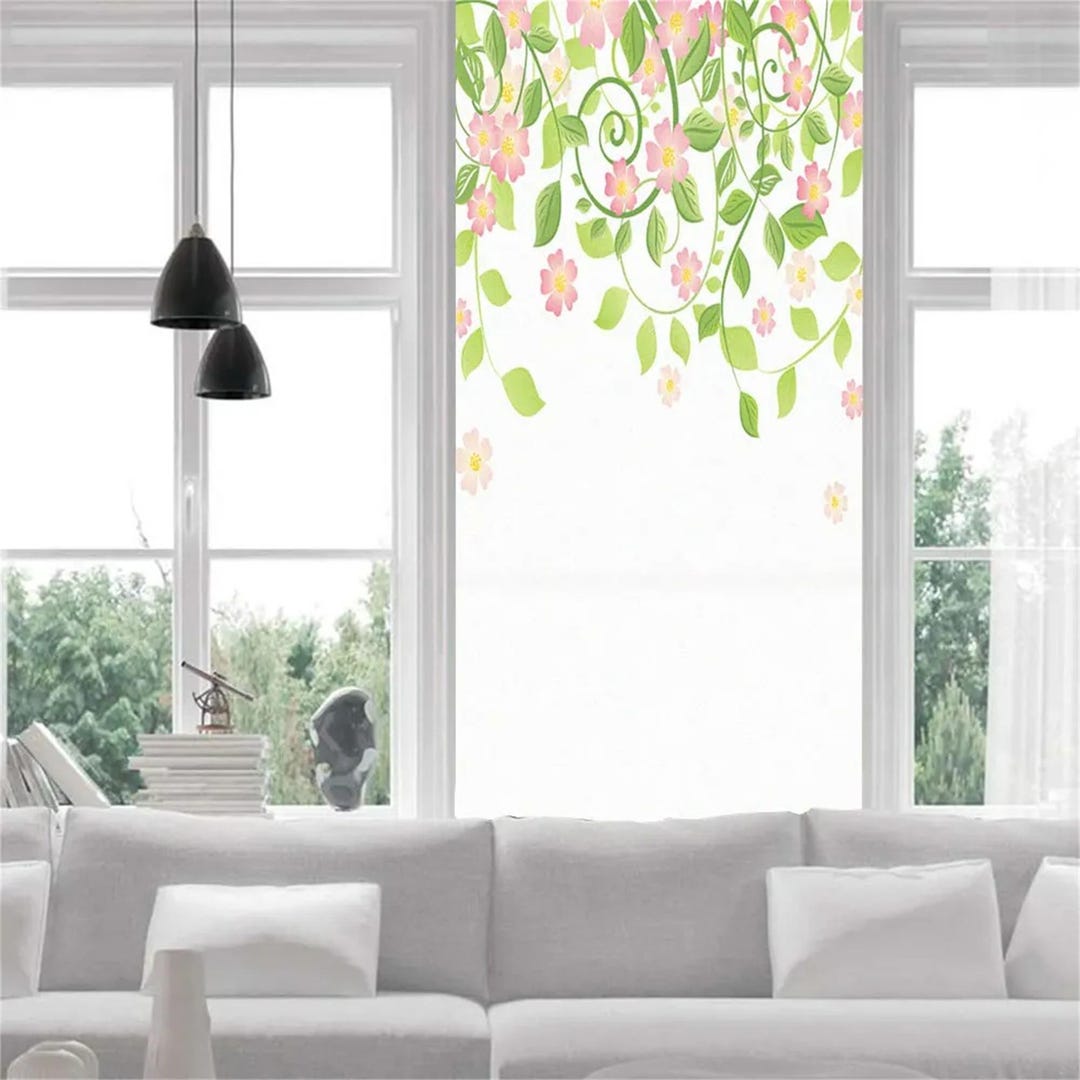 Customized Size Pink Flower Pattern Privacy Window Film Glue-free ...