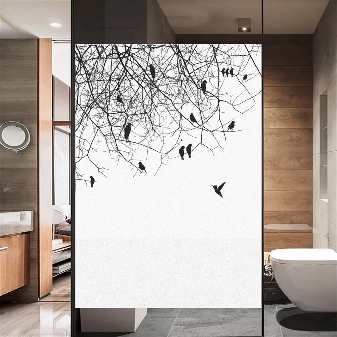 Custom Size Window Film Birds Tree Black and White Frosted Window Door ...