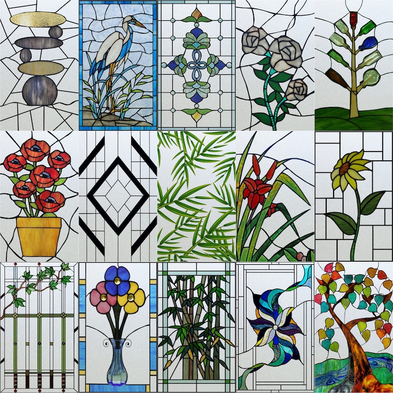 Frosted Window Film Colorful Church Style Flora Animal - Etsy