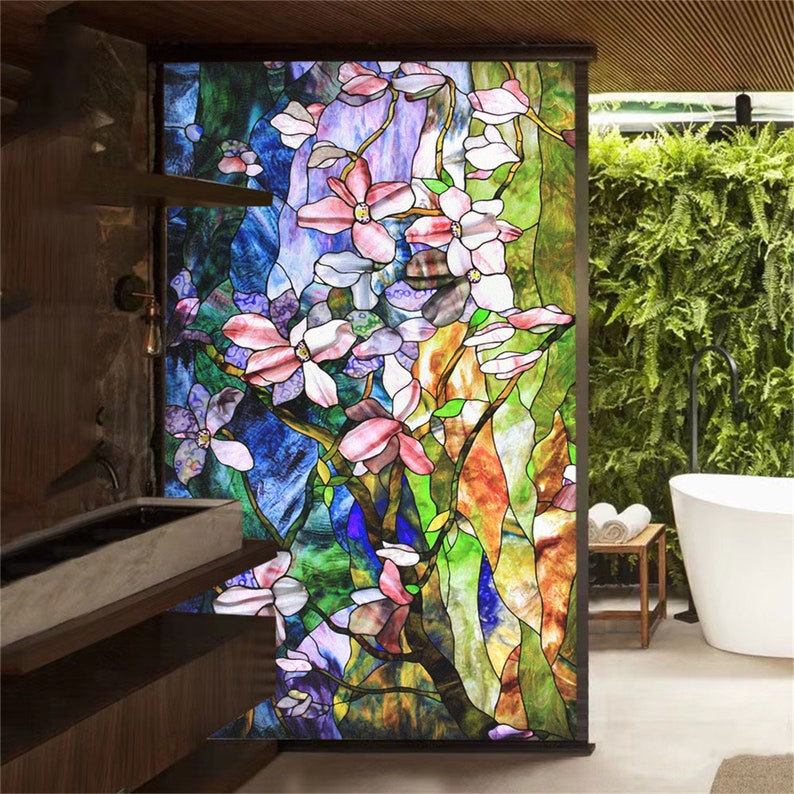 Vintage Door Sticker Frosted Flower Pattern Stained Glass Films ...