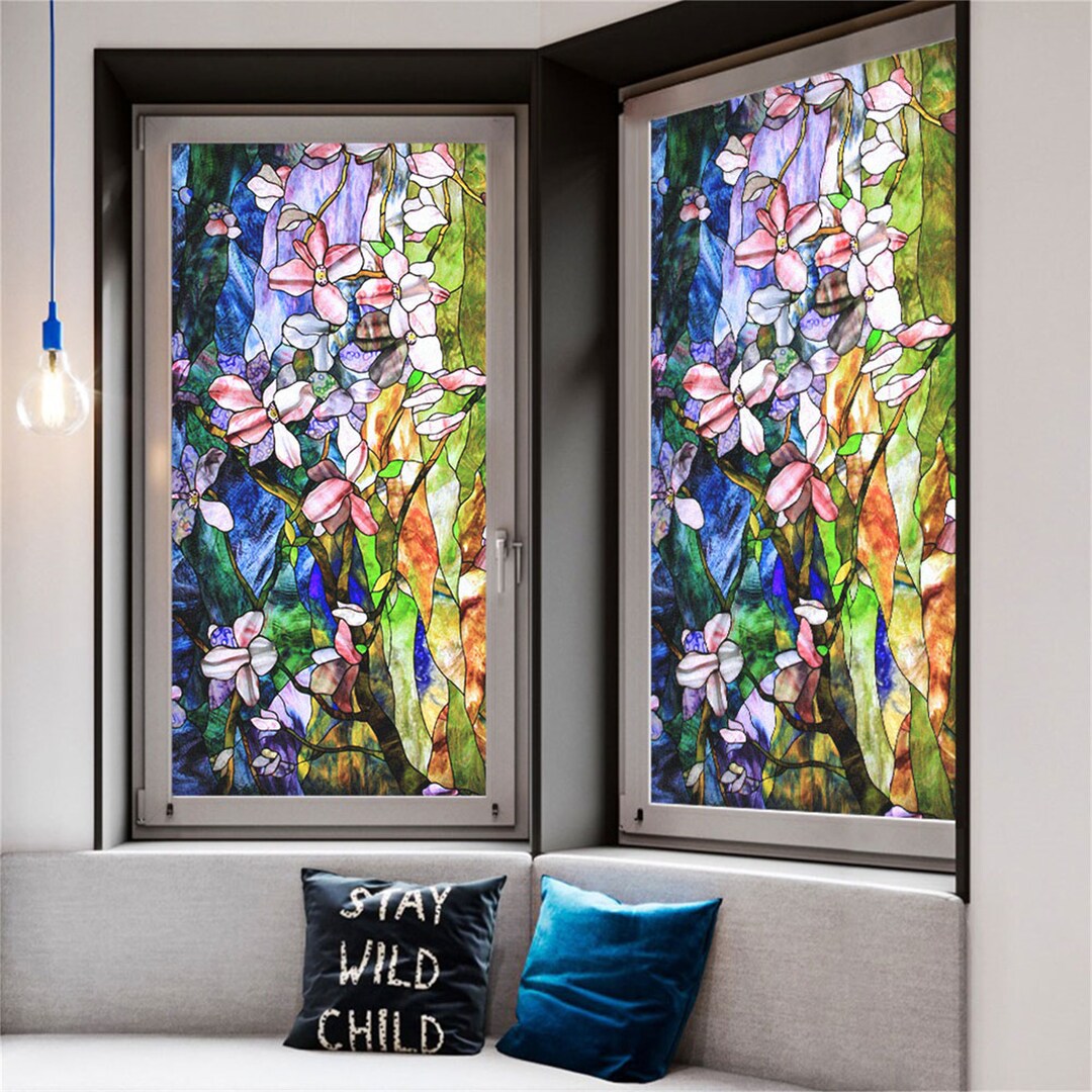 Vintage Door Sticker Frosted Flower Pattern Stained Glass Films ...