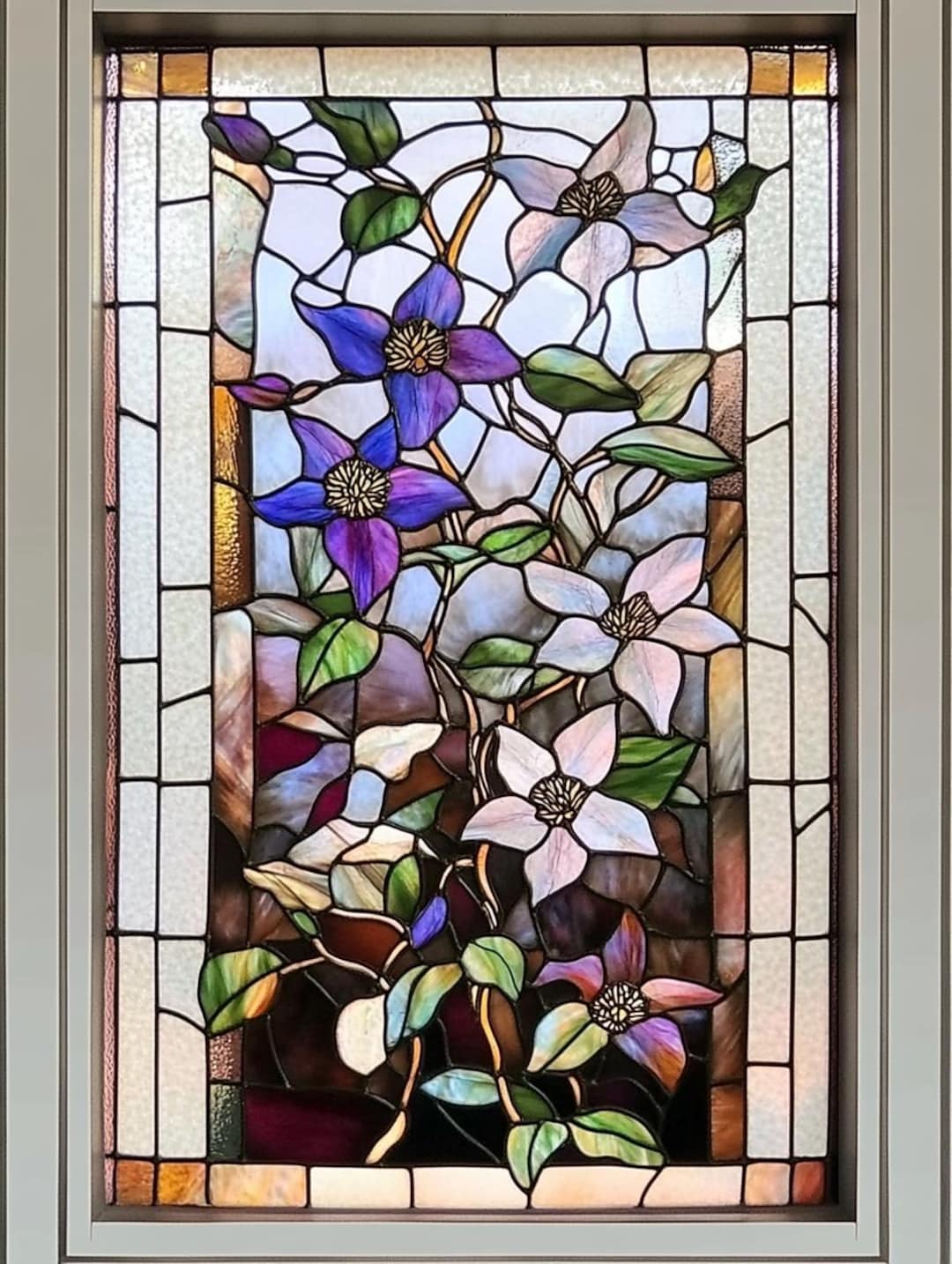 Custom Size Floral Stained Glass Window Film Elegant Clematis Vine ...