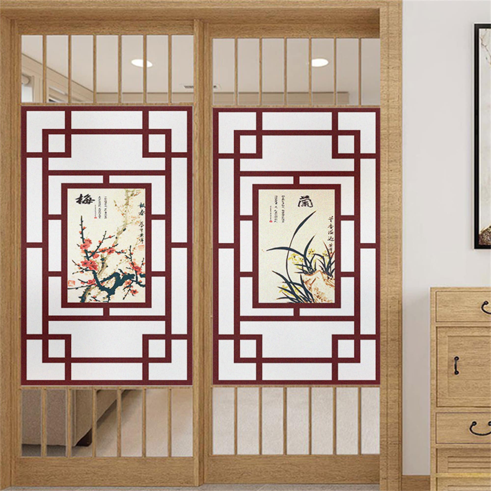 Frosted Window Film Customize Chinese Quaint Art Privacy Stained Glass ...